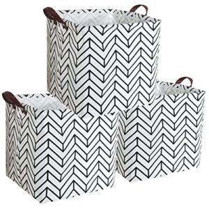 essme 3pack square storage bin,cotton fabric laundry baskets,collapsible waterproof toy storage bin with handles for family storage,shelf baskets,bedroom(3pack geometry)