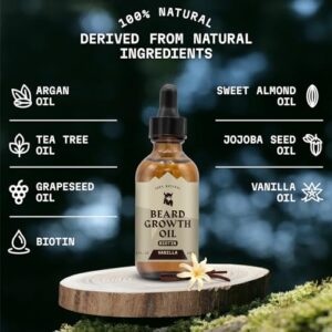 Striking Viking Beard Growth Oil with Biotin - Thickening & Conditioning Beard Oil Growth - Naturally Derived Beard Oil for Facial Hair Growth for Men Vanilla, 2 Fl Oz (Pack of 1) - Vanilla Beard Oil