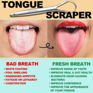 KN FLAX Tongue Scraper [2 pack] [Medical Grade] Reduce Bad Breath Maintains Oral Care 100% BPA Free Metal Tongue Scraper, Tongue Cleaner for Adults and Kids, Easy to Use with Non-Synthetic Handle