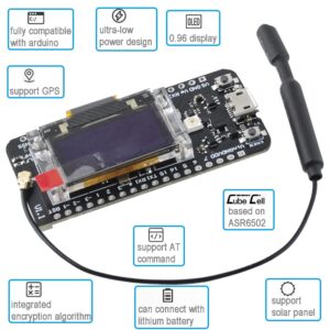 DIYmalls 915 LoRa GPS Module ASR6502 HTCC-AB02S Development Board SX1262 0.96 OLED + 915MHz LoRa Antenna + 1.25mm 2P Connector for Arduino LoRaWAN Gateway (Pack of 2)