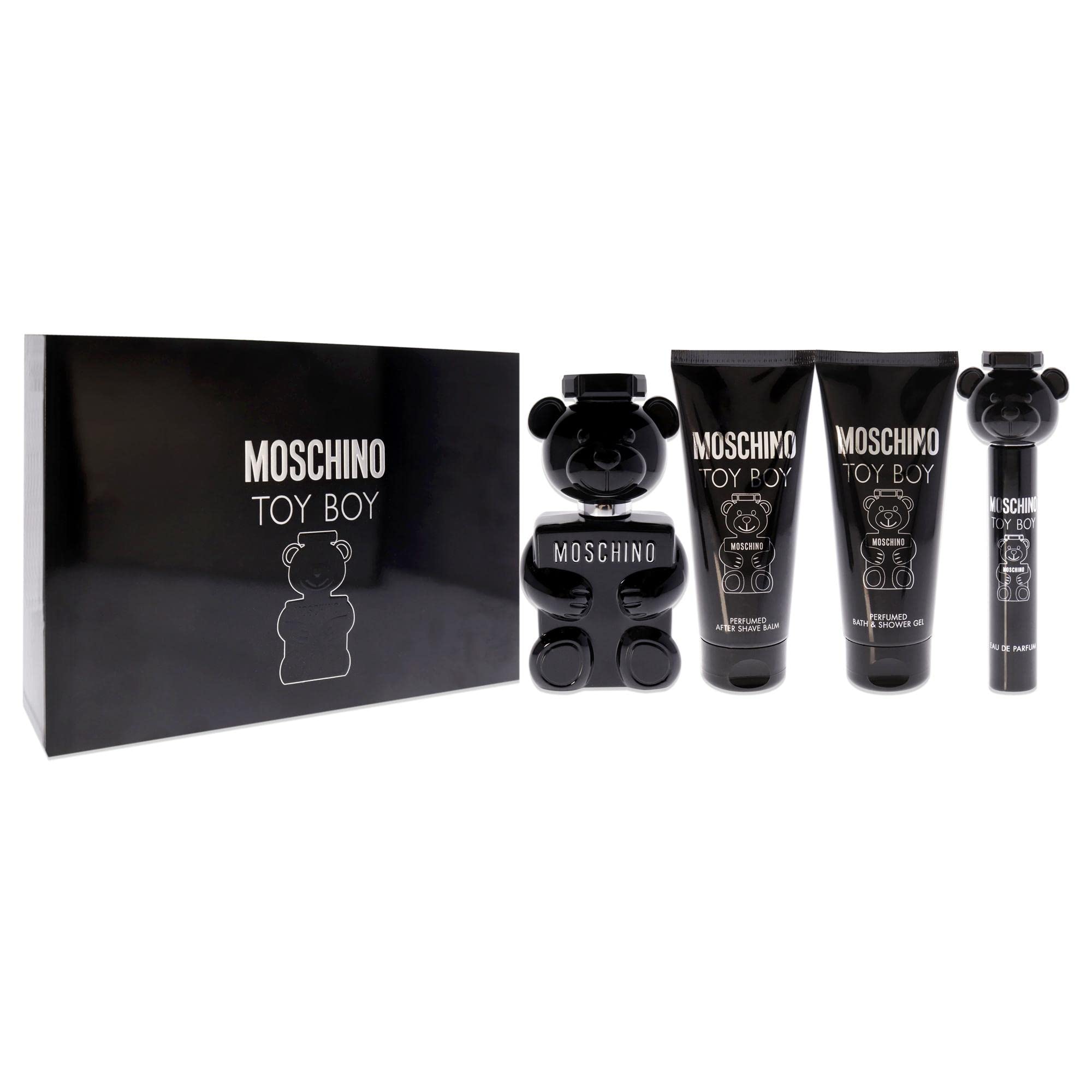 Moschino Moschino Toy Boy Men 3.4 oz EDP Spray, 0.3 oz EDP Spray, 3.4 oz After Shave Balm, 3.4 oz Bath and Shower Gel 4 Pc Gift Set