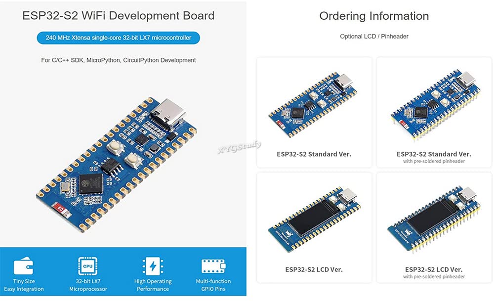 2.4 GHz WiFi Development Board Based On Microcontroller ESP32-S2 240MHz Xtensa Single-core 32-bit LX7 Supporting Raspberry Pi Pico Expansion Board Ecosystem @XYGStudy (ESP32-S2-Pico)