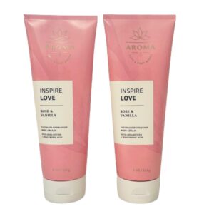 Bath and Body Works Aromatherapy Love Rose Vanilla Ultimate Hydration Body Cream 8 Oz. 2 Pack (Rose Vanilla)