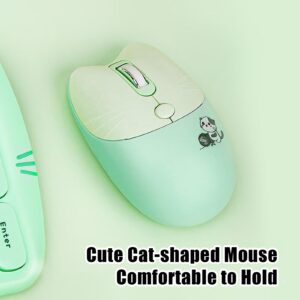 Cute Cat 2.4G USB Wireless Keyboard and Mouse Combo, Silent Keys, Candy Colors, Compatible with Notebook, PC (Pink-84Keys)