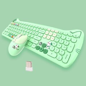 cute cat 2.4g usb wireless keyboard and mouse combo, silent keys, candy colors, compatible with notebook, pc (pink-84keys)