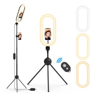 ring light with stand and phone holder, 14" selfie lights 77" tall tripod with remote compatible with iphone phone led halo standing lighting for makeup tiktok youtube camera photography zoom videos