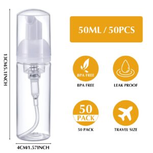 50 Pcs Foam Pump Bottle 50 ml/ 1.7 oz Mini Empty Bottle with Pump Clear Spray Plastic Foam Bottles Empty Foam Pump Bottle Mini Foaming Dispensers for Shampoo Cleaning Lash Cosmetics Packaging