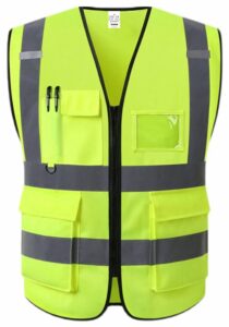 xiake 5 pockets high visibility reflective safety vest for men and women work construction vest(x-large,yellow)