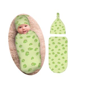 cute frogs baby stuff swaddle blanket and hat set boy girl, soft stretchy newborns sleep sack receiving blanket frog gifts for frog lovers