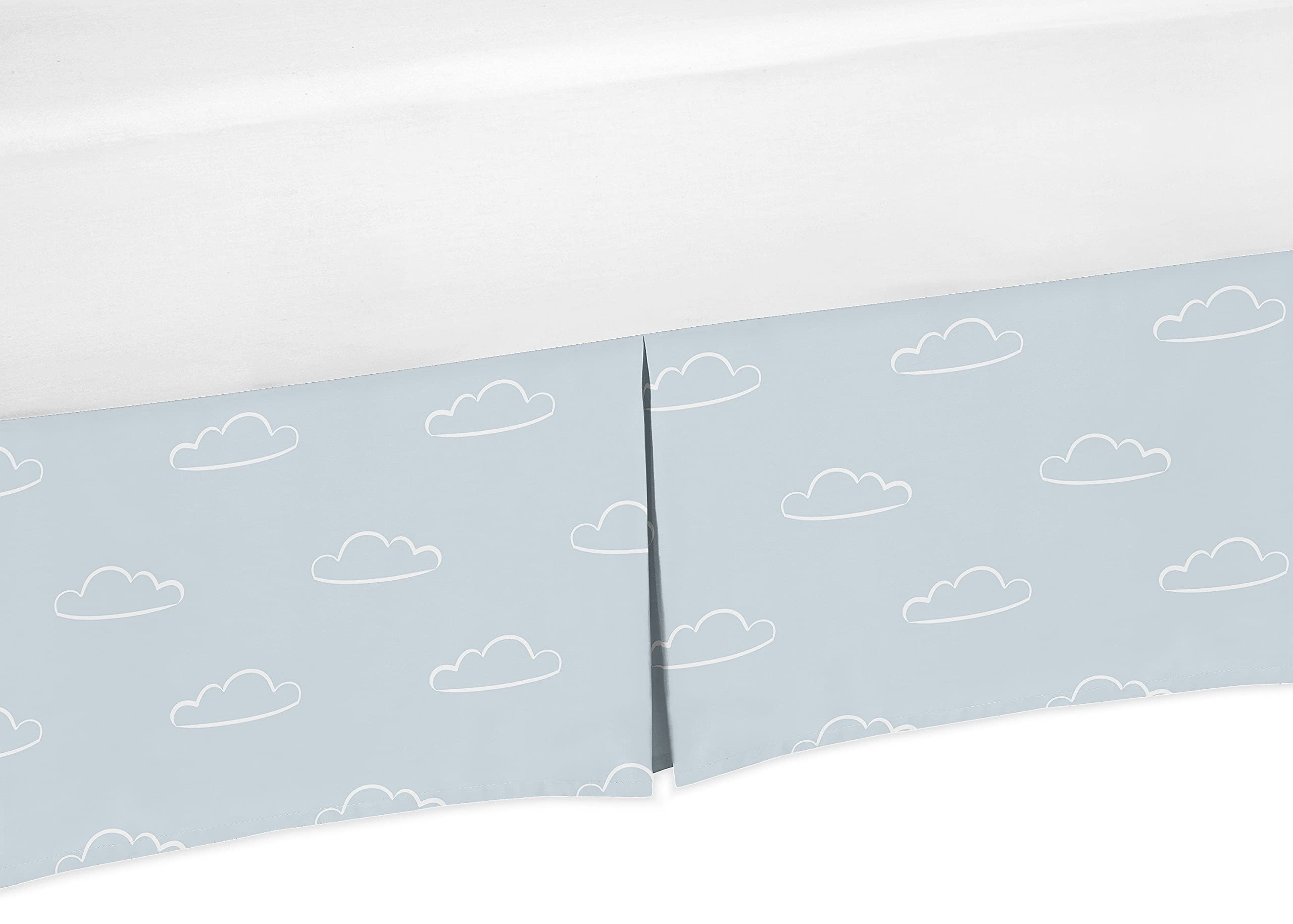 Sweet Jojo Designs Blue Clouds Boy Baby Crib Bed Skirt Nursery Dust Ruffle - Slate and White Cloud Sky for Vintage Airplane Aviator Aviation Collection