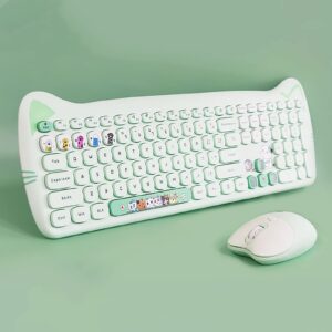 Cute Cat 2.4G USB Wireless Keyboard and Mouse Combo, Silent Keys, Candy Colors, Compatible with Notebook, PC (Pink-84Keys)