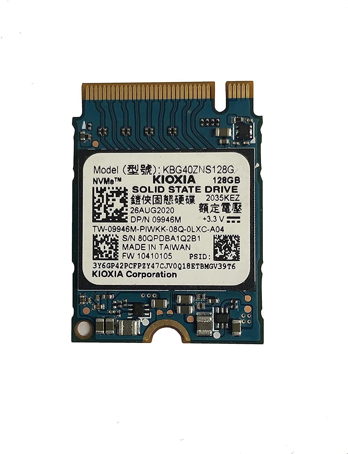 Kioxia Internal SSD, PCIe Gen 3 x 4 NVMe Solid State Drive, M.2, OEM Package (2230, 128GB)