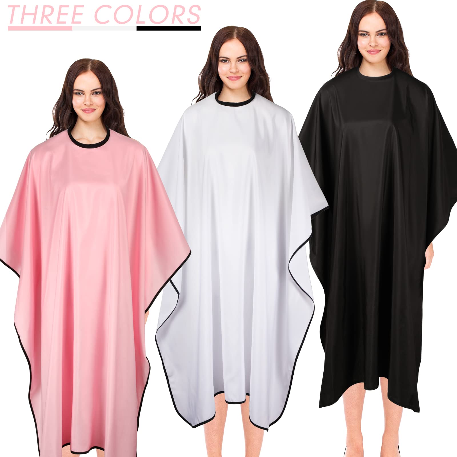 JenPen 6 Pcs Waterproof Hair Styling Cape Salon Barber Cape Hairdresser Haircuting Cape Adjustable, 47" x 59"(Black, White, Pink)