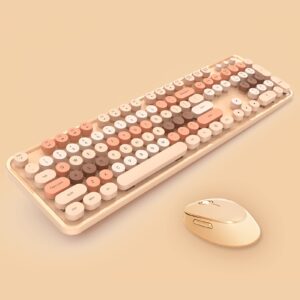 2.4g full-size wireless keyboard and mouse combo, multi-color typewriter style round keycap, cute candy colors, compatible with notebook, pc (104 keys,milk tea)