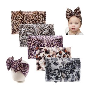 nishine 5pcs baby girls soft wide leopard hair turban head wraps kids stretchy knotted bows headband for children hair accessories infant headwraps