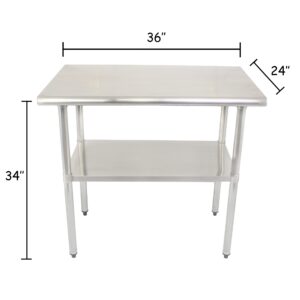 STEELBUS 24 x 36 Inches Stainless Steel Table,NSF Commercial Heavy Duty Kitchen Prep & Work Table with Adjustable Under Shelf,Metal Food Workstation,for Restaurant, Home and Hotel…