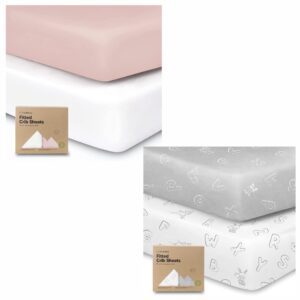 keababies 2-pack organic crib sheets for boys, girls - jersey fitted crib sheet, baby crib sheets neutral, crib mattress sheet, cotton crib sheets, soft baby sheets, unisex crib fitted sheet