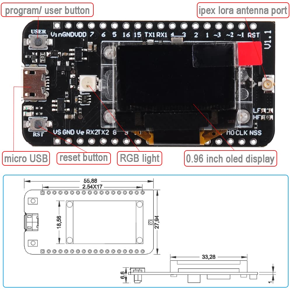 DIYmalls 915 LoRa GPS Module ASR6502 HTCC-AB02S Development Board SX1262 0.96 OLED + 915MHz LoRa Antenna + 1.25mm 2P Connector for Arduino LoRaWAN Gateway (Pack of 2)