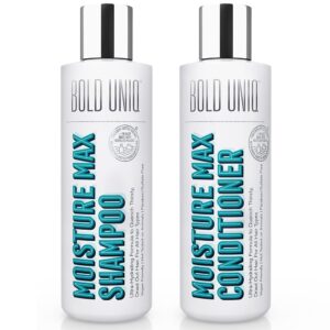 bold uniq moisturizing & hydrating shampoo & conditioner bundle. for dry hair & scalp. adds moisture & shine. detangles & repairs damaged, colored, curly & frizzy hair. paraben & sulfate free.