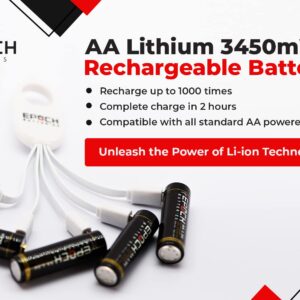 EPOCH AA Battery 1.5V AA Lithium ion Batteries 3450mWh High Capacity with Micro USB Cable, 2 Hours Quick Charge USB AA Rechargeable Batteries 4 Packs