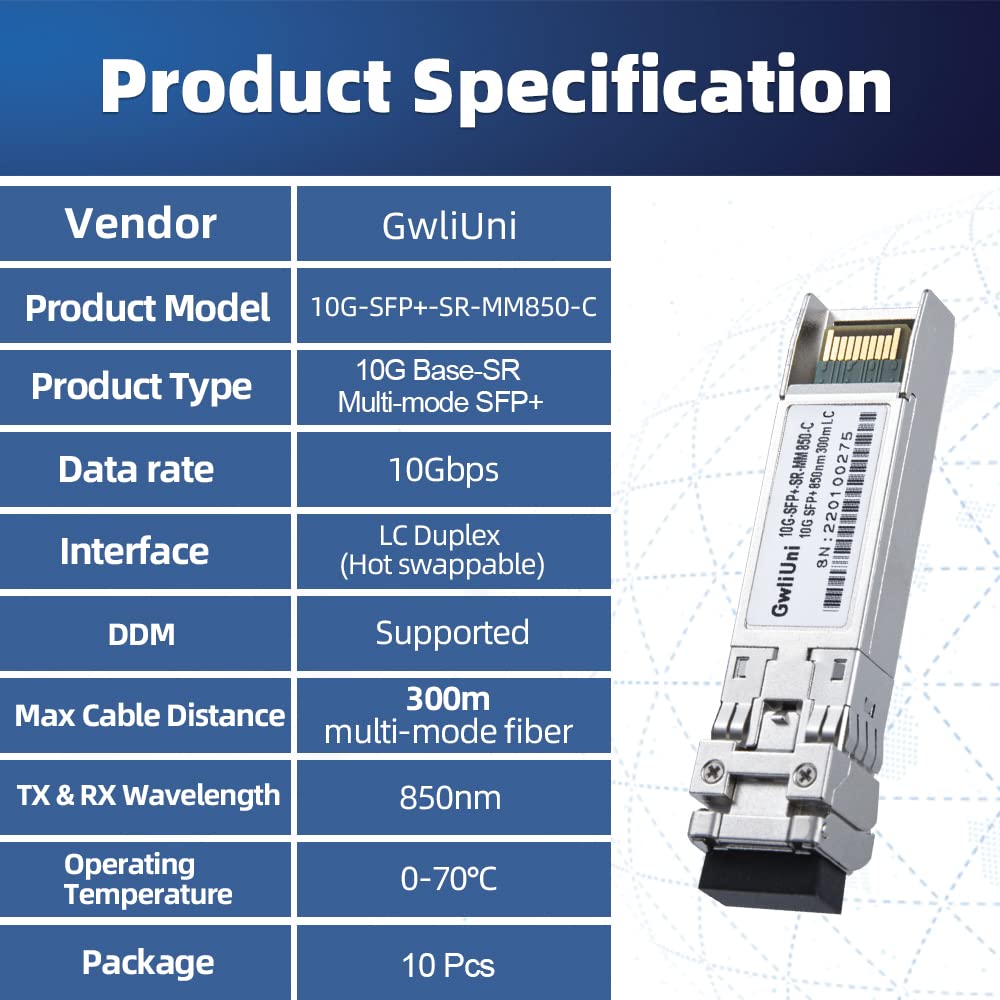 10Pcs Multi-Mode 10G SFP+ Fiber Module Network Transceiver, SR MM850nm 300m, Duplex LC for Switch, Router, Firewall, Network Card, Media Converter etc