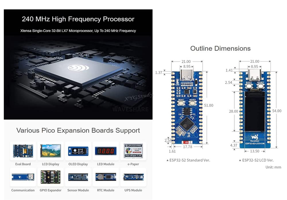 2.4 GHz WiFi Development Board Based On Microcontroller ESP32-S2 240MHz Xtensa Single-core 32-bit LX7 Supporting Raspberry Pi Pico Expansion Board Ecosystem @XYGStudy (ESP32-S2-Pico)