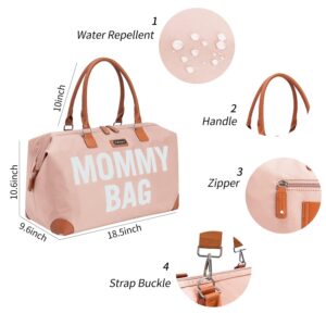 KABAQOO Mommy Bag for Hospital, Diaper Bag Tote with Changing Pad, Hospital Bags for Labor and Delivery, Large Travel Diaper Tote for Boys & Girls, Pink