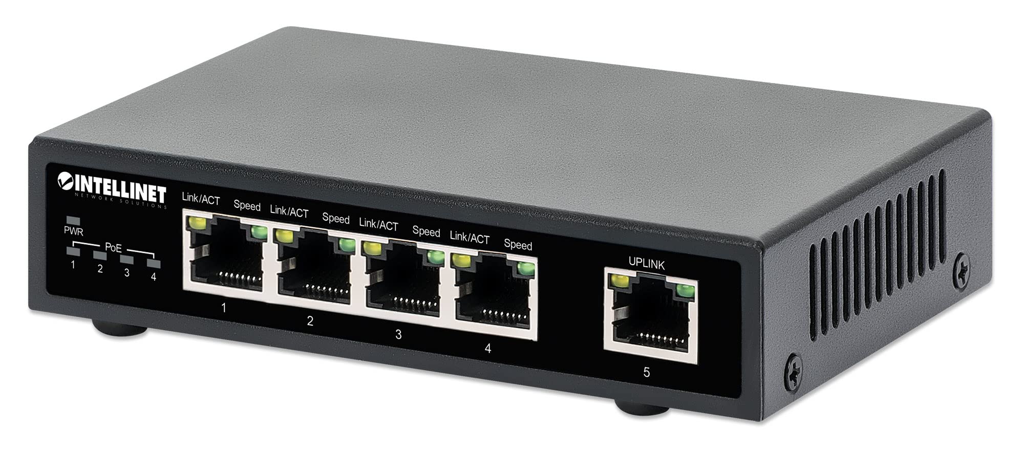 Intellinet 5-Port Poe Ethernet Switch - 62W Power Budget, Power Output up to 30W Per Port, Unmanaged, Wall Mountable, Fanless - for Computer Networking Hub, Desktop, 3 Yr Mfg Warranty – 561839