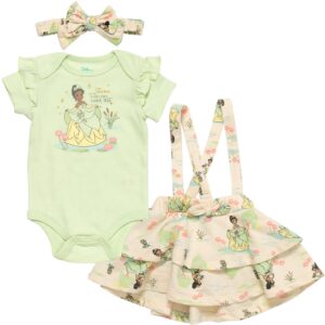 disney princess ariel baby girls 3 piece outfit set: bodysuit jumper headband blue 3-6 months