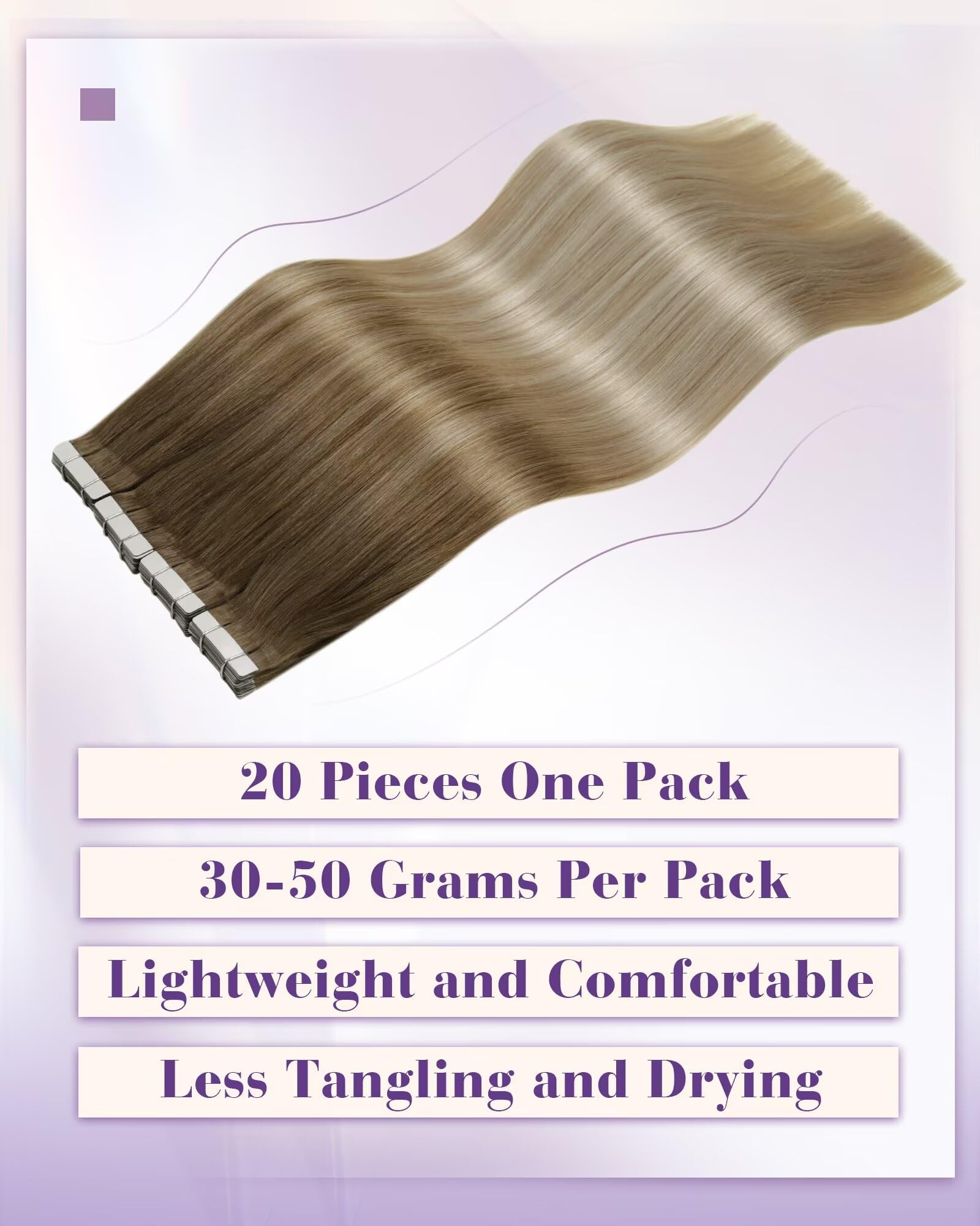 LaaVoo Tape in Hair Extensions Balayage Brown to Ash Blonde with Platinum Blonde Hair Extensions Tape in Human Hair Blonde Ombre Tape in Hair Extensions Human Hair for Women Seamless 12inch 30g 20pcs