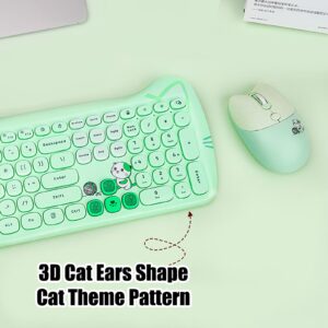 Cute Cat 2.4G USB Wireless Keyboard and Mouse Combo, Silent Keys, Candy Colors, Compatible with Notebook, PC (Pink-84Keys)