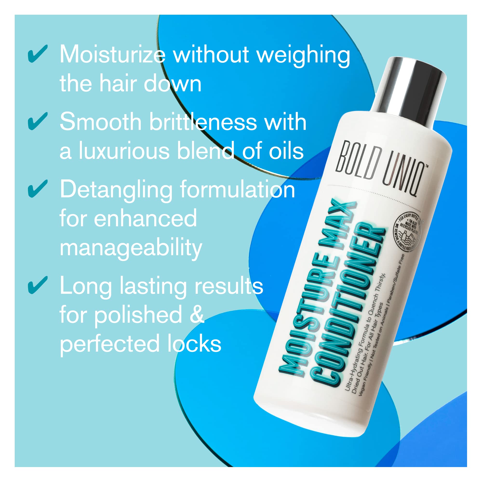 Bold Uniq Moisturizing & Hydrating Shampoo & Conditioner Bundle. for Dry Hair & Scalp. Adds Moisture & Shine. Detangles & Repairs Damaged, Colored, Curly & Frizzy Hair. Paraben & Sulfate Free.