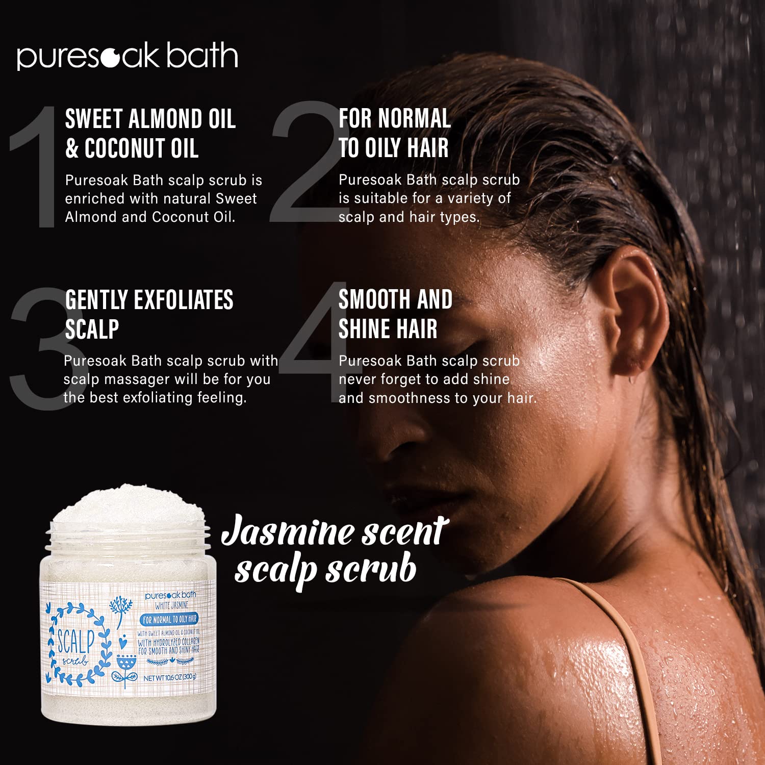 Puresoak Bath Scalp Scrub Natural Sugar Scrub Sulfates Free Exfoliate & Nourish Body Hair Scalp Care Scrub For Women & Men Gift Set Scrub Set-10.6OZ Scalp Scrub & Free Scalp Massager Brush