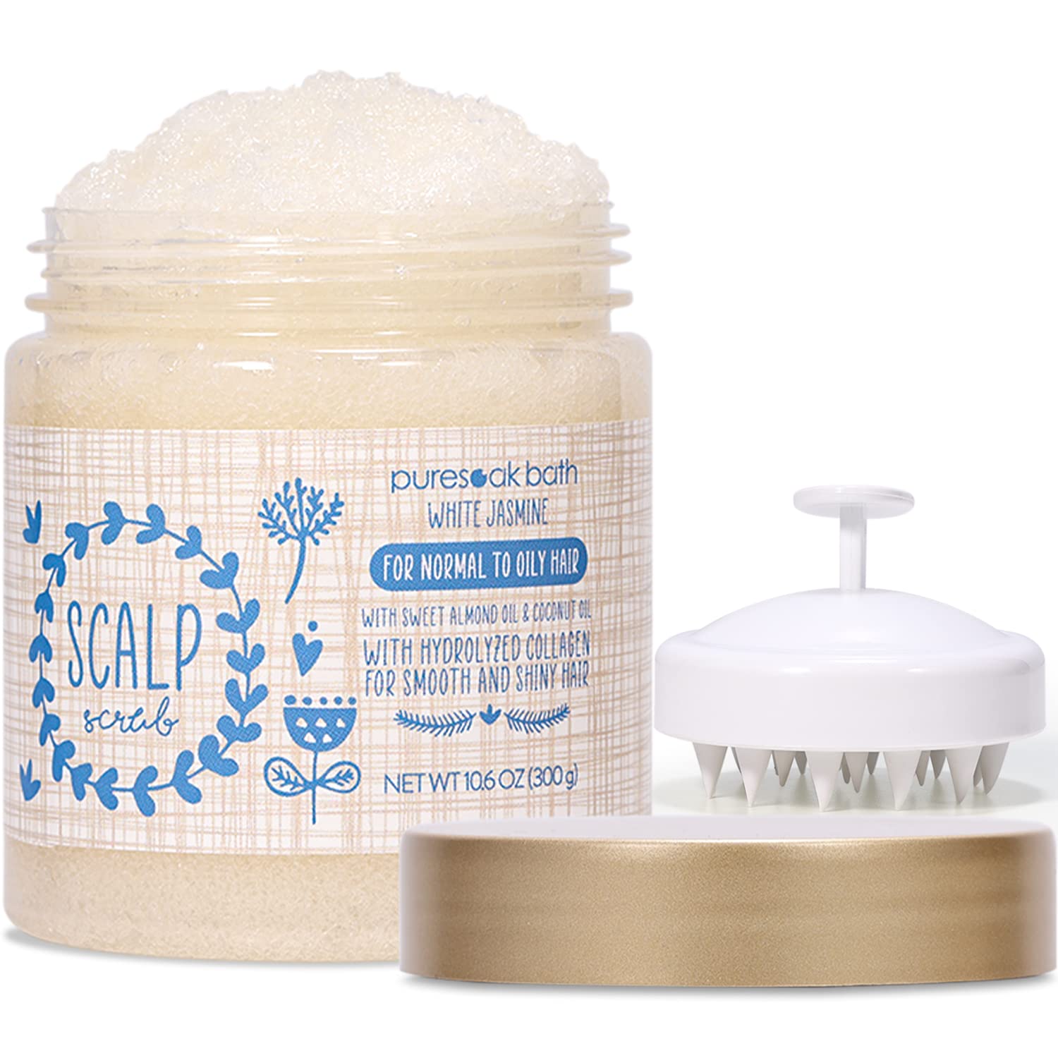 Puresoak Bath Scalp Scrub Natural Sugar Scrub Sulfates Free Exfoliate & Nourish Body Hair Scalp Care Scrub For Women & Men Gift Set Scrub Set-10.6OZ Scalp Scrub & Free Scalp Massager Brush