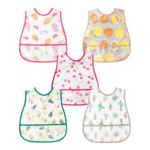 r horse 5pcs baby bibs set cotton toddler bibs with crumb catcher pocket & snaps baby feeding bibs waterproof food bibs infant feeding bibs with fruit pattern for infants babies toddler 6-36 months