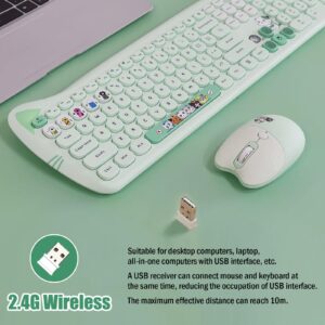 Cute Cat 2.4G USB Wireless Keyboard and Mouse Combo, Silent Keys, Candy Colors, Compatible with Notebook, PC (Pink-84Keys)