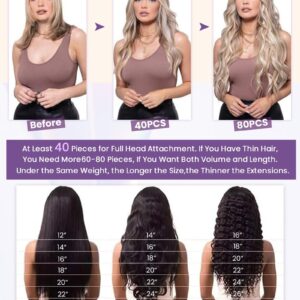 LaaVoo Tape in Hair Extensions Balayage Brown to Ash Blonde with Platinum Blonde Hair Extensions Tape in Human Hair Blonde Ombre Tape in Hair Extensions Human Hair for Women Seamless 12inch 30g 20pcs