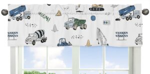 sweet jojo designs construction truck window treatment valance - grey yellow black blue and green transportation