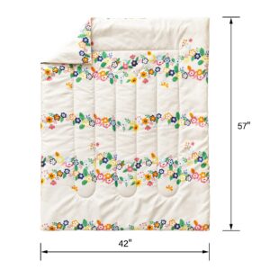 Joyreap 4 Piece Toddler Bedding Set, Floral Strips Design, Ultra Soft Microfiber Toddler Comforter for Kids Boys Girls, Includes Quilted Comforter, Fitted Sheet, Top Sheet, and Pillow Case