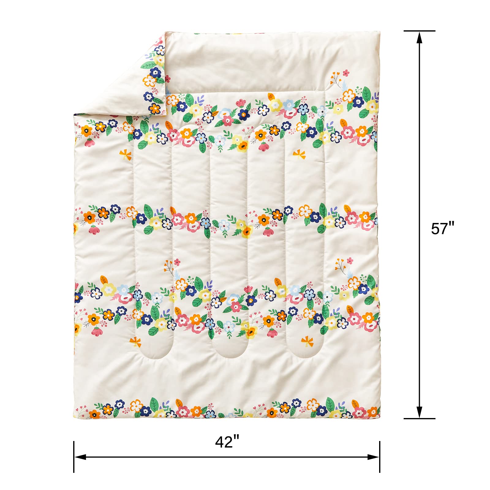 Joyreap 4 Piece Toddler Bedding Set, Floral Strips Design, Ultra Soft Microfiber Toddler Comforter for Kids Boys Girls, Includes Quilted Comforter, Fitted Sheet, Top Sheet, and Pillow Case