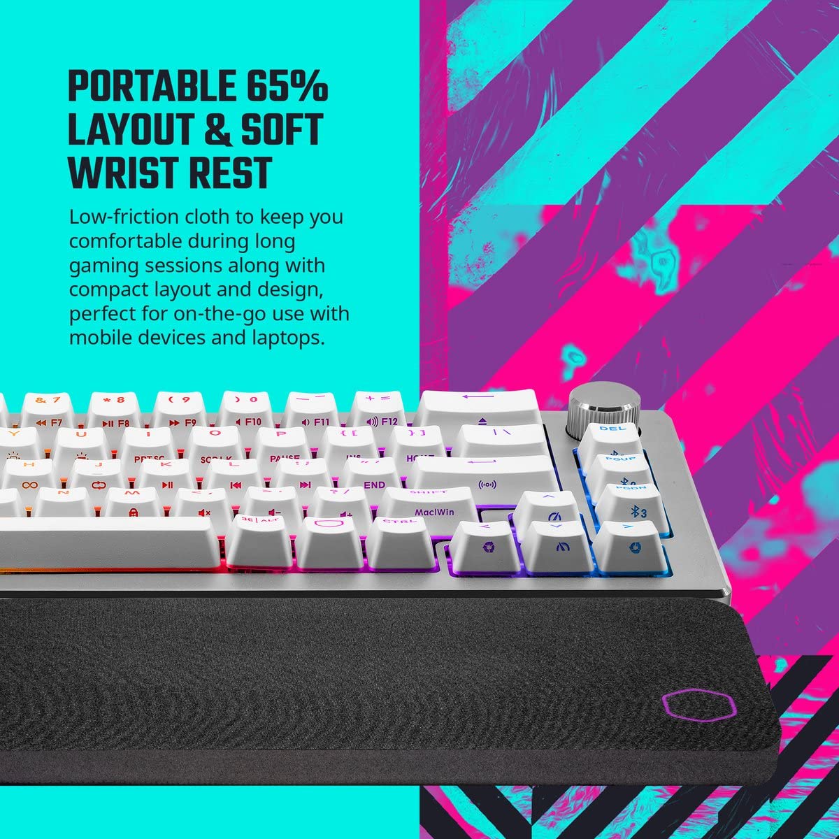 Cooler Master CK721 65% Hybrid Wireless 2.4GHz/Bluetooth Silver/White Mechanical Gaming Keyboard, Tactile Brown Switches, Customizable RGB, Ergonomic Design, 3-Way Dial, QWERTY (CK-721-SKTM1-US)