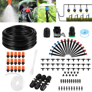 hayifty drip irrigation kit, 140 feet garden irrigation system with adjustable nozzle sprinkler sprayer&dripper patio plant watering kit m black