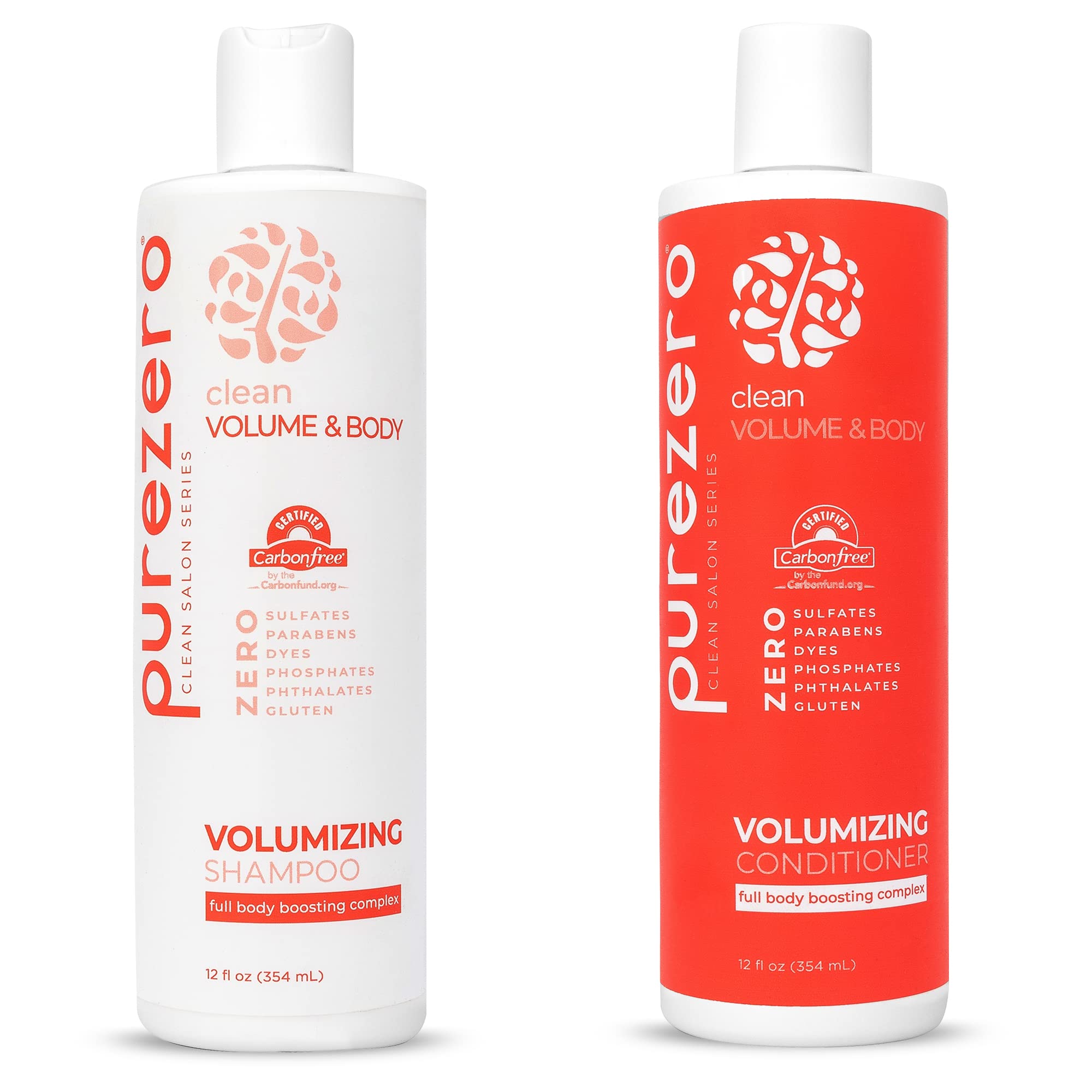 Purezero Volumizing Shampoo and Conditioner Set - Add Volume & Body - Zero Sulfates/Parabens/Dyes -100% Vegan & Cruelty-Free - Great for Color Treated Hair