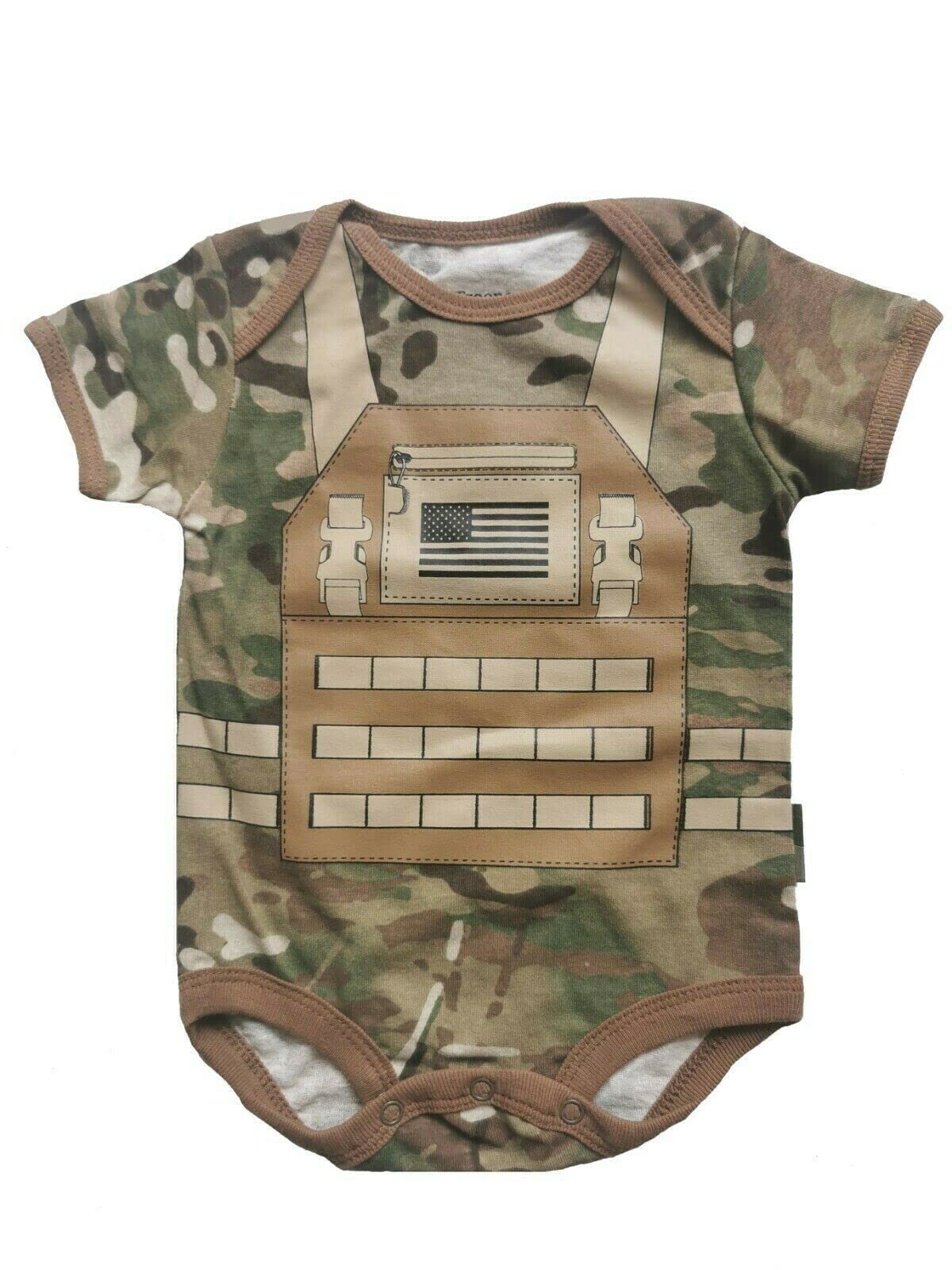 Jolt TC Army Air Force Future Soldier Multicam Camo Short Sleeve Baby Flak Jacket Bodysuit (3 6 Months)