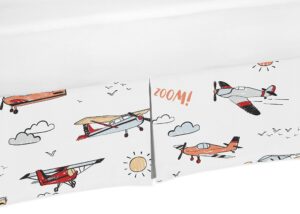 sweet jojo designs vintage airplane boy baby crib bed skirt nursery dust ruffle - grey yellow orange red white and blue airplanes air plane transportation clouds sun sky aviator aviation