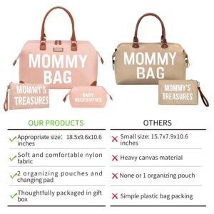 KABAQOO Mommy Bag for Hospital, Diaper Bag Tote with Changing Pad, Hospital Bags for Labor and Delivery, Large Travel Diaper Tote for Boys & Girls, Pink