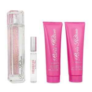 paris hilton heiress 4 piece gift set - 3.4 oz eau de parfum spray, 0.34 oz eau de parfum spray, 3.0 oz body lotion, 3.0 oz shower gel | fragrance for women