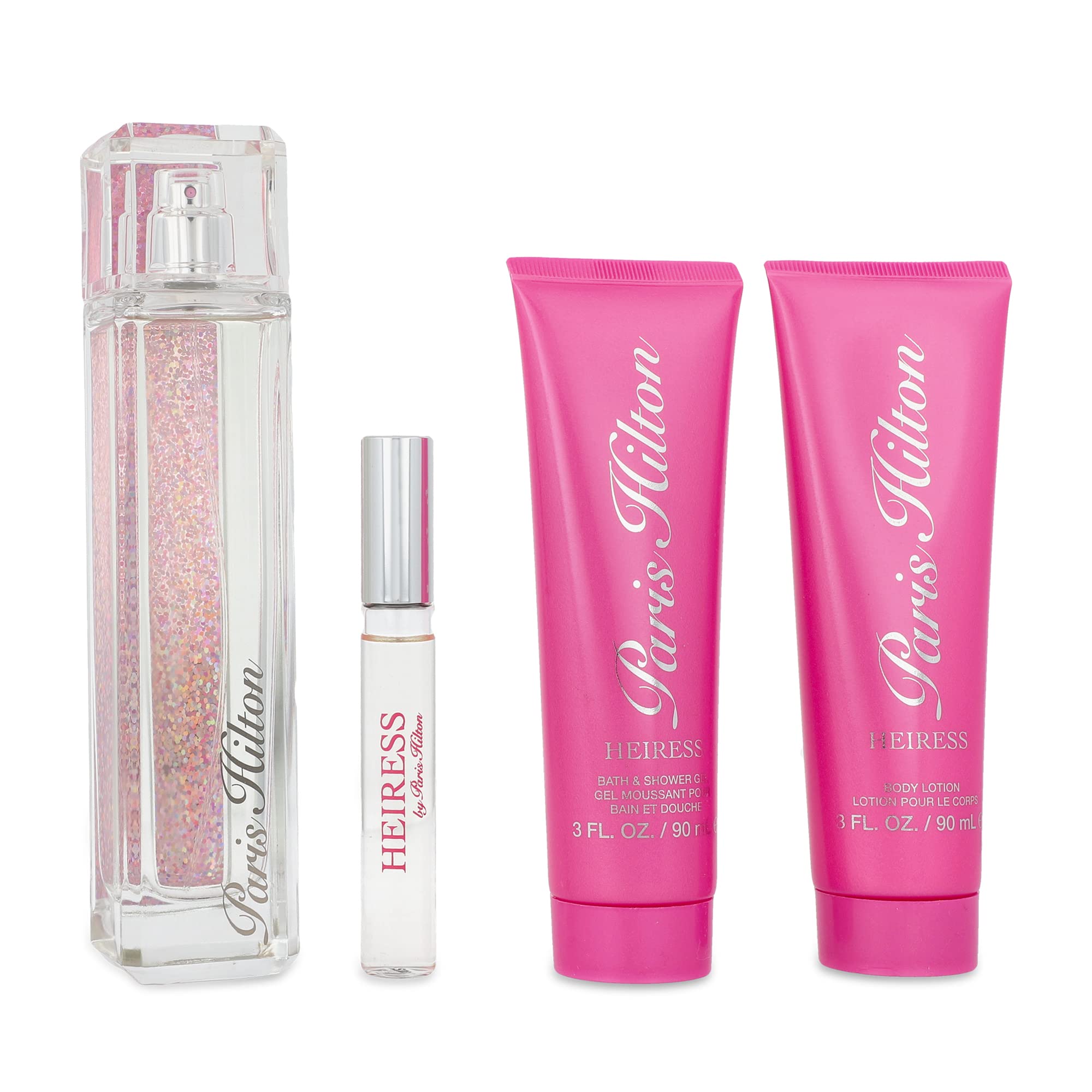 Paris Hilton Heiress 4 Piece Gift Set - 3.4 Oz Eau De Parfum Spray, 0.34 Oz Eau De Parfum Spray, 3.0 Oz Body Lotion, 3.0 Oz Shower Gel | Fragrance For Women