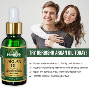 Herbishh Hair Strengthening Combo Contains Chestnut Brown Hair Color Shampoo, 500ml + Argan Oil for Hair, 30ml (For Damage Repair & Frizz Control)