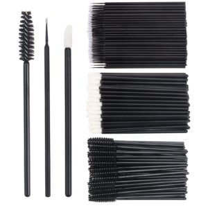 300 pcs eyelash extension supplies kit,disposable lash spoolies brushes micro swab brushes mascara wand lip brushes for eyelash extension tattoo lipstick applicator(crystal white)